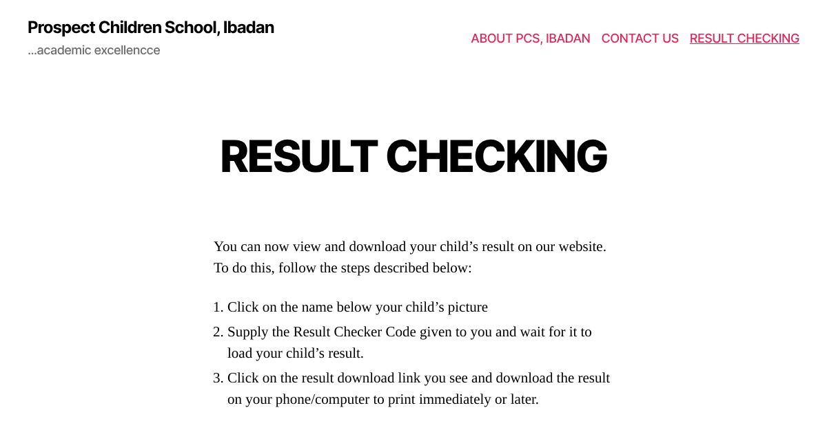 RESULT CHECKING – Prospect Children School, Ibadan